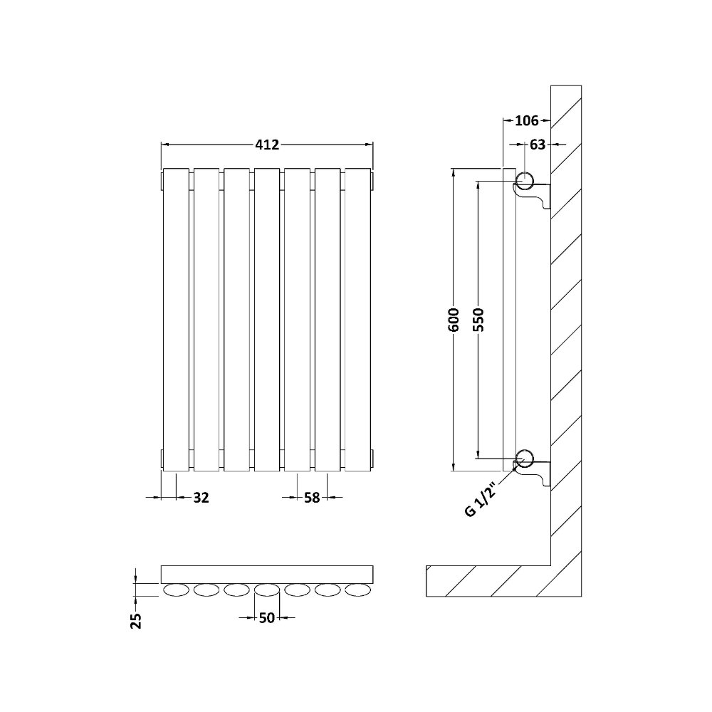 Hudson Reed Revive Single Panel Horizontal Designer Radiator - Anthracite
