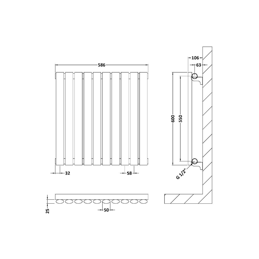 Hudson Reed Revive Single Panel Horizontal Designer Radiator - Anthracite
