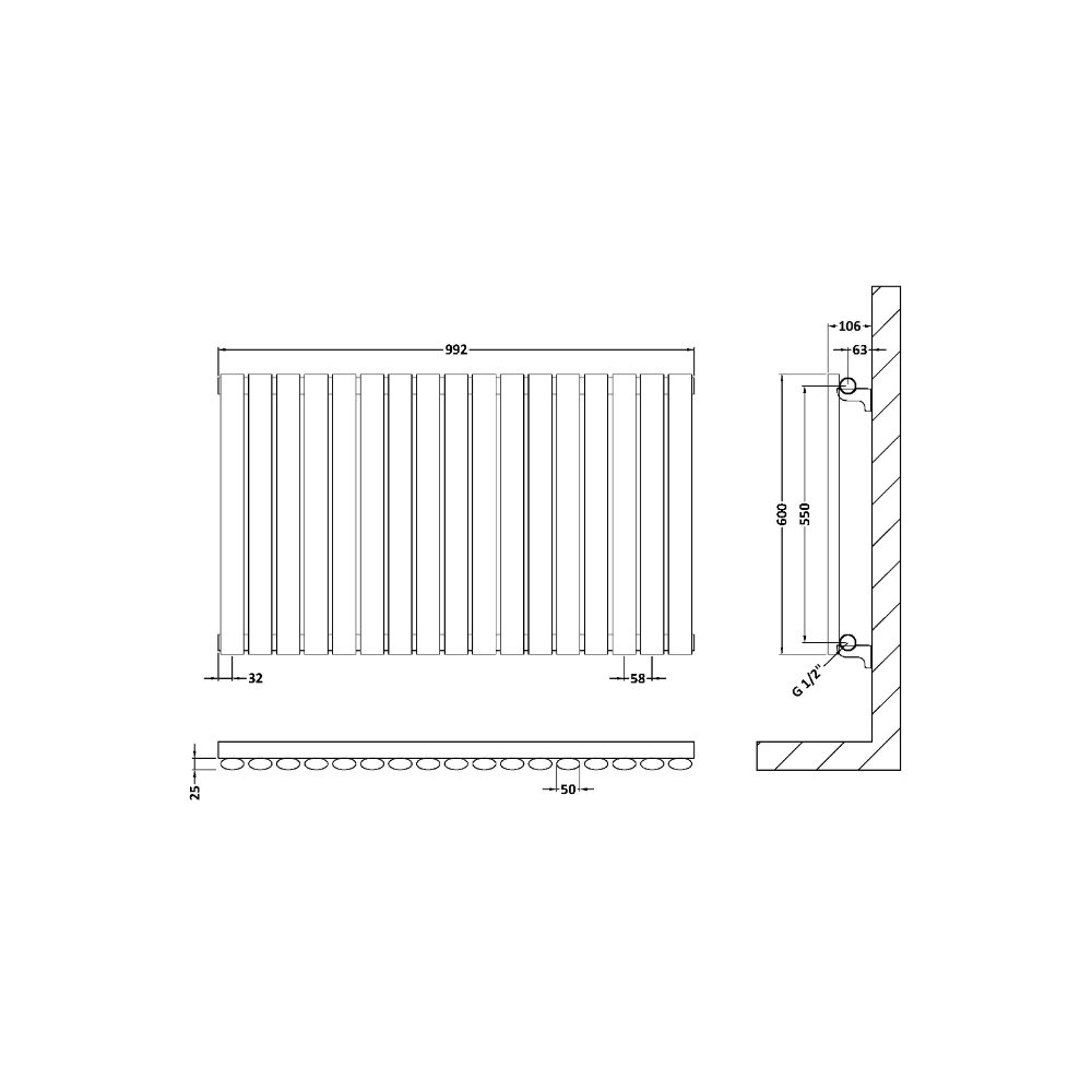 Hudson Reed Revive Single Panel Horizontal Designer Radiator - Anthracite